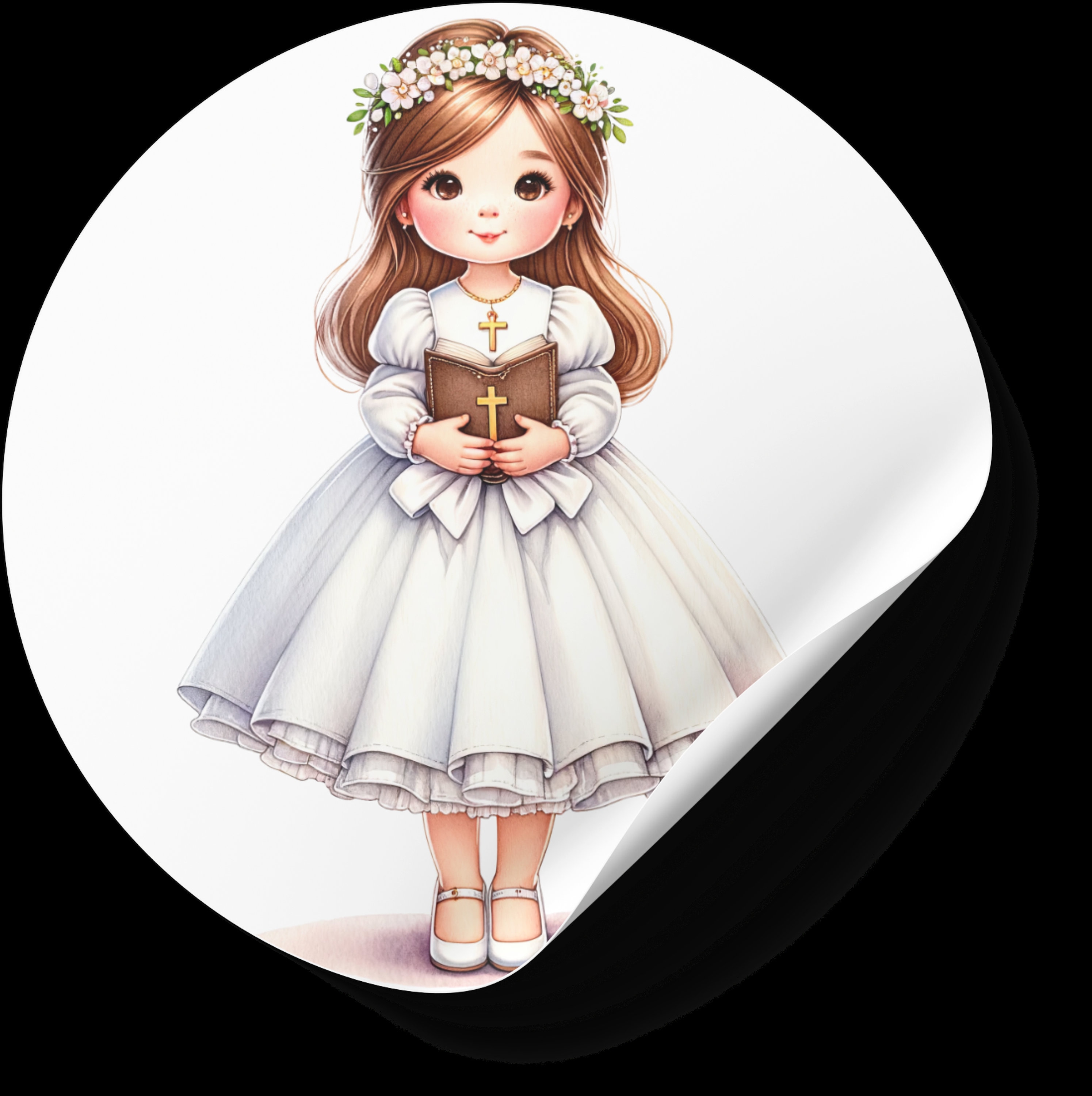 First Communion Girl Clipart With Flower Crown, Elegant Christian Clip ...
