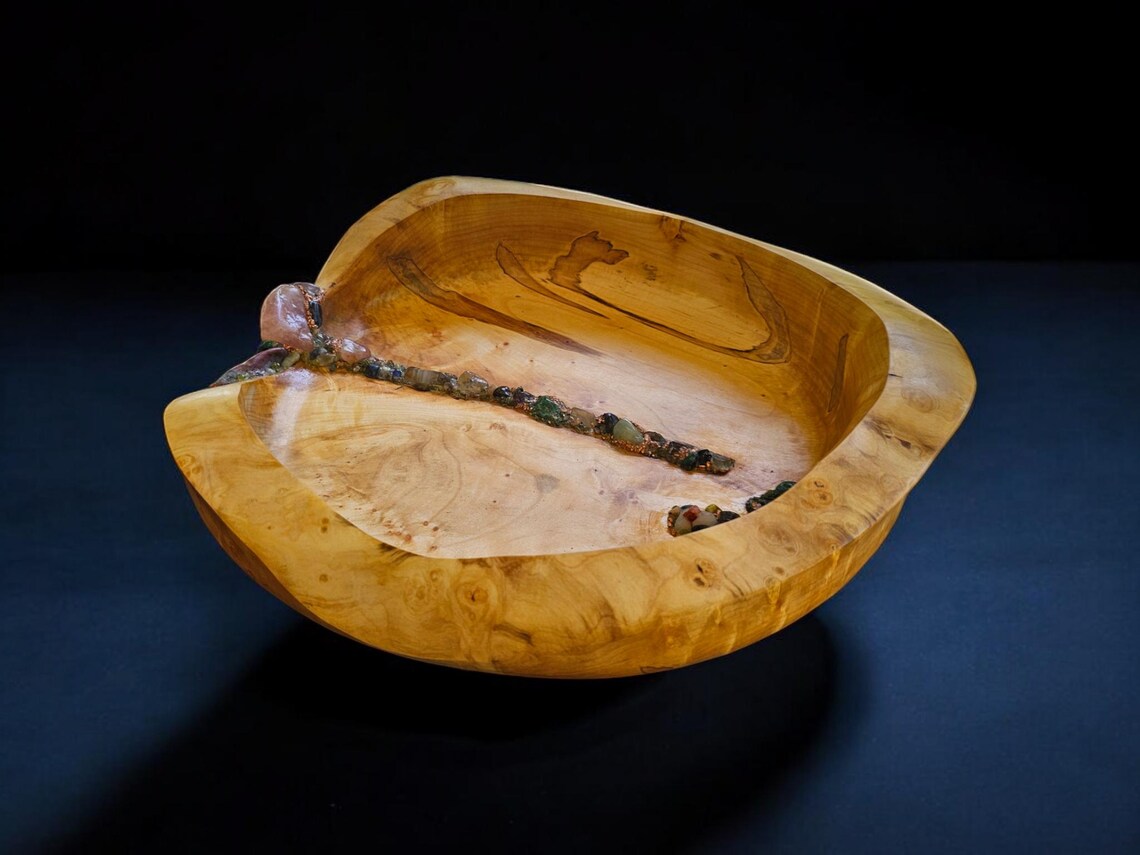 Ambrosia Maple Bowl With Gemstones Inlay by Aaron Best - Etsy