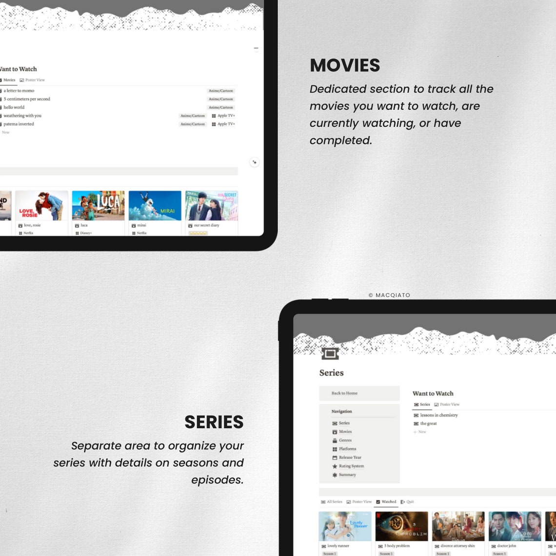 Watch List Notion Template Movie Series Tracker Aesthetic Media Planner ...