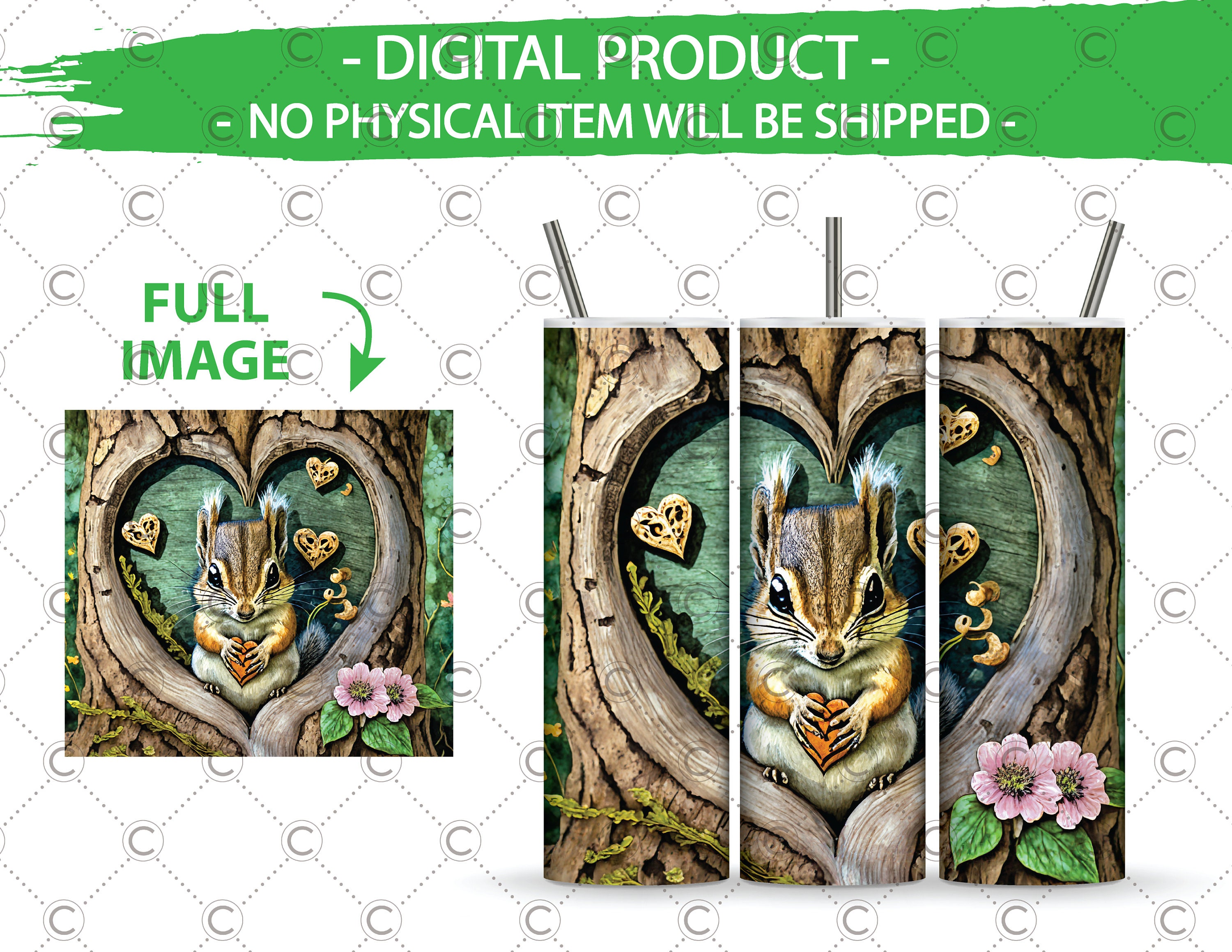 Chipmunk Tumbler Wrap Tree Carving Instant Download 20oz Straight ...