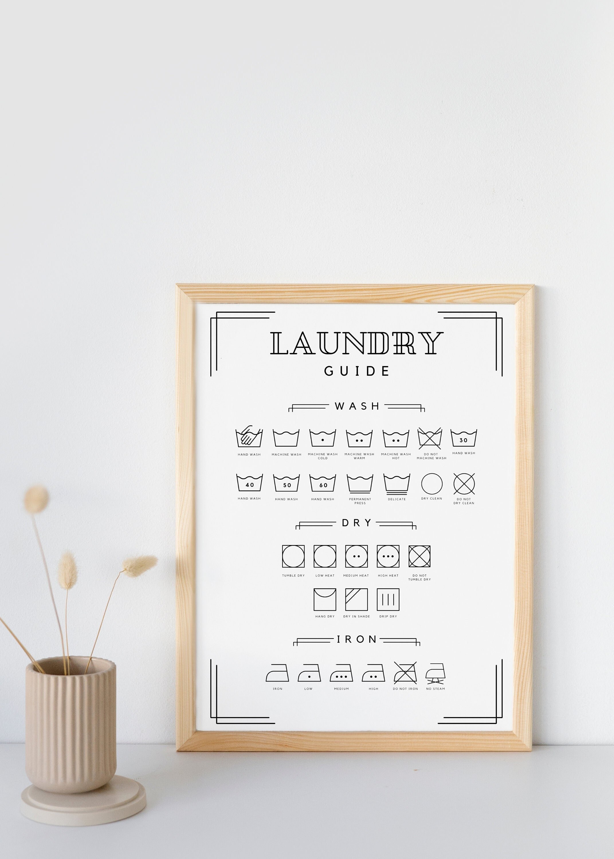 Laundry Guide Print, Laundry Symbols, Washing Guide Chart Modern Black ...