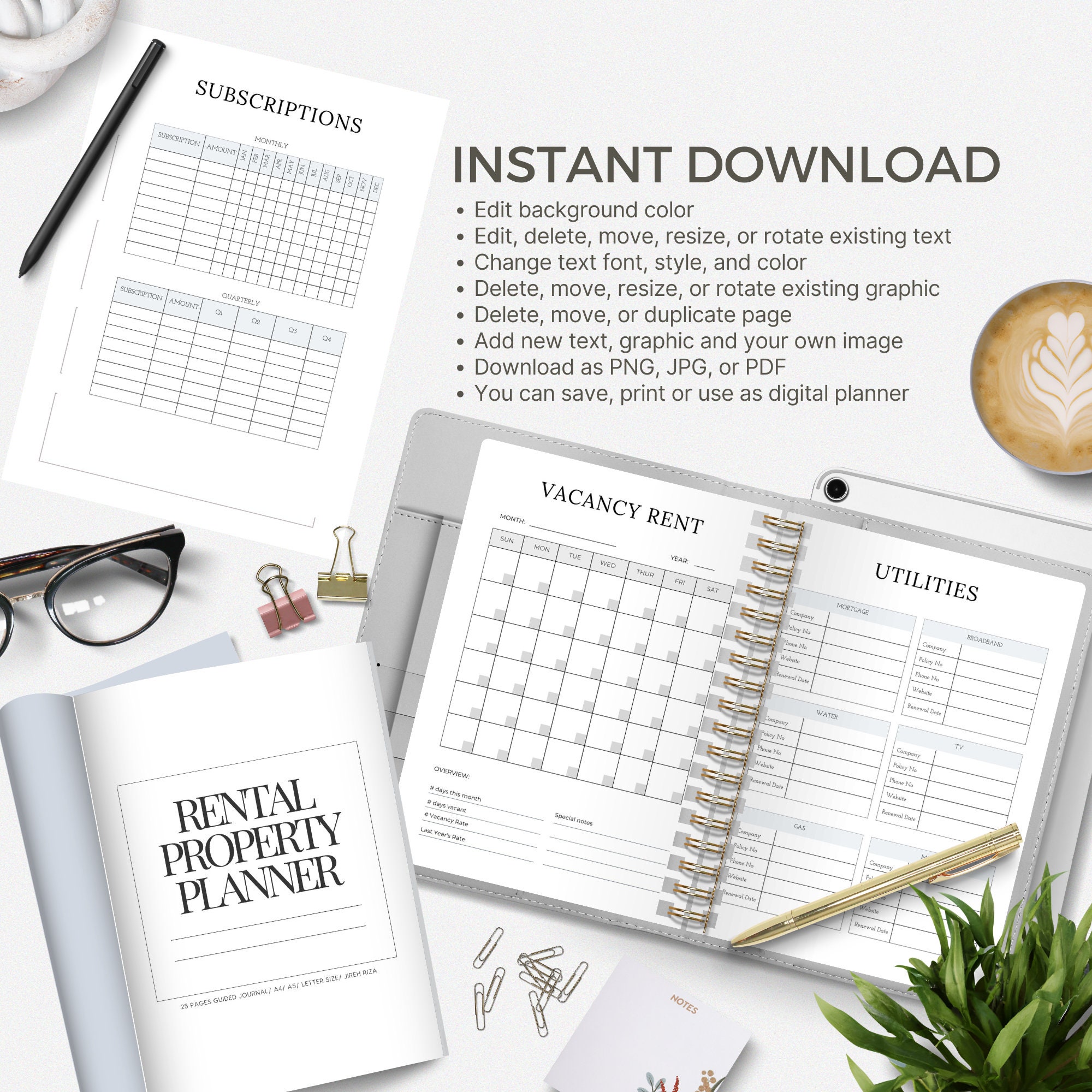 Rental Property Planner Canva Template Client Tracking Vacant Rent ...