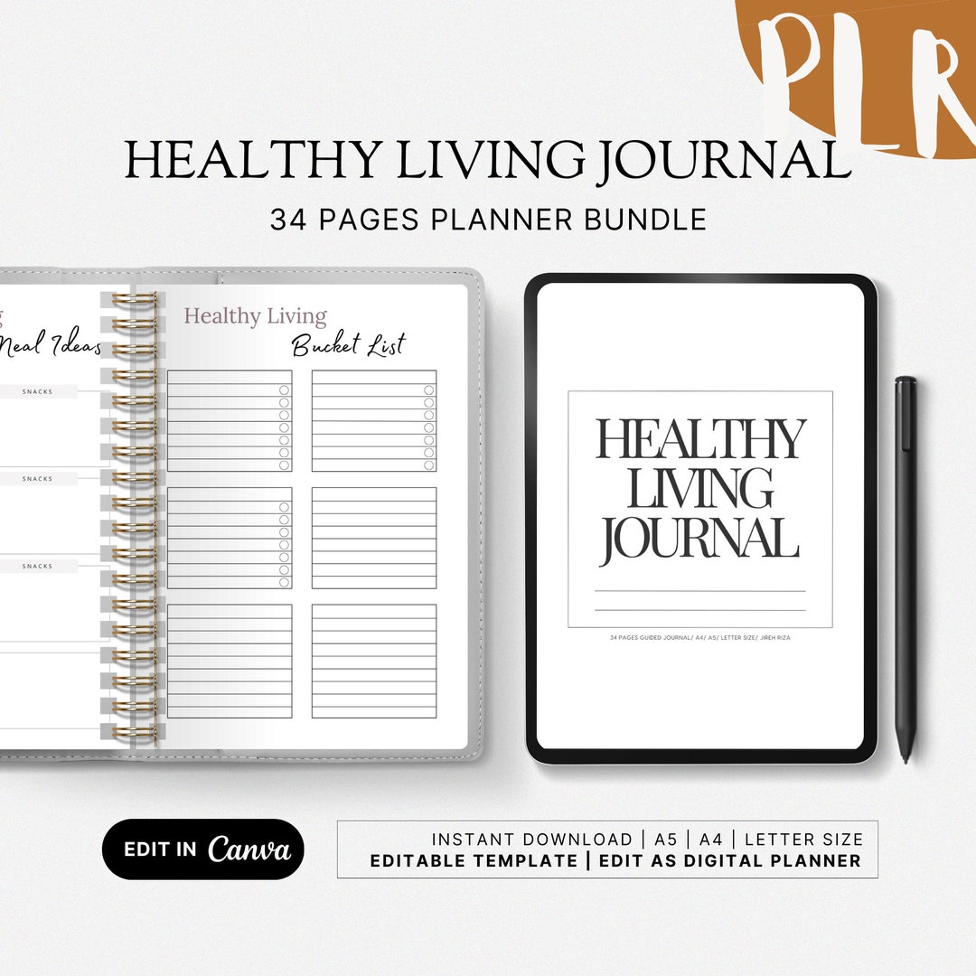 Healthy Living Journal Resell Canva Template Daily Planner Body Fitness ...