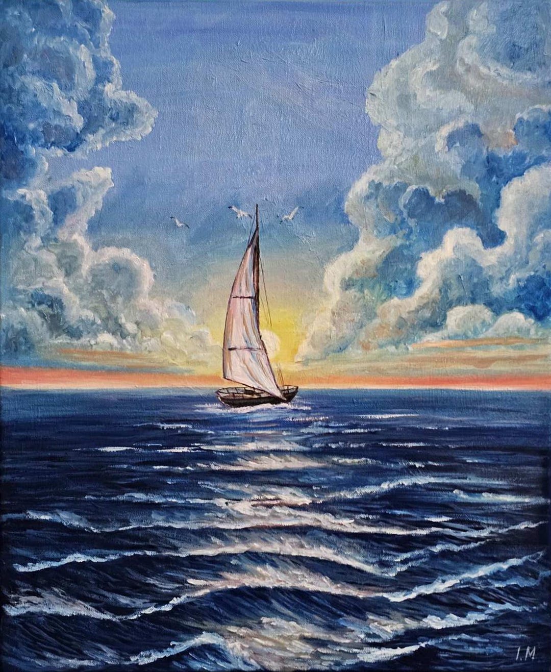Ship Painting, Original Seascape Oil Landscape, Hand Painted Ocean ...