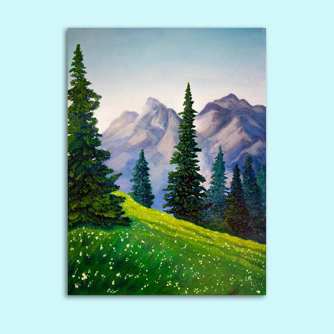 Landscape Oil Painting, Hand Painted Mountain Landscape Painting ...