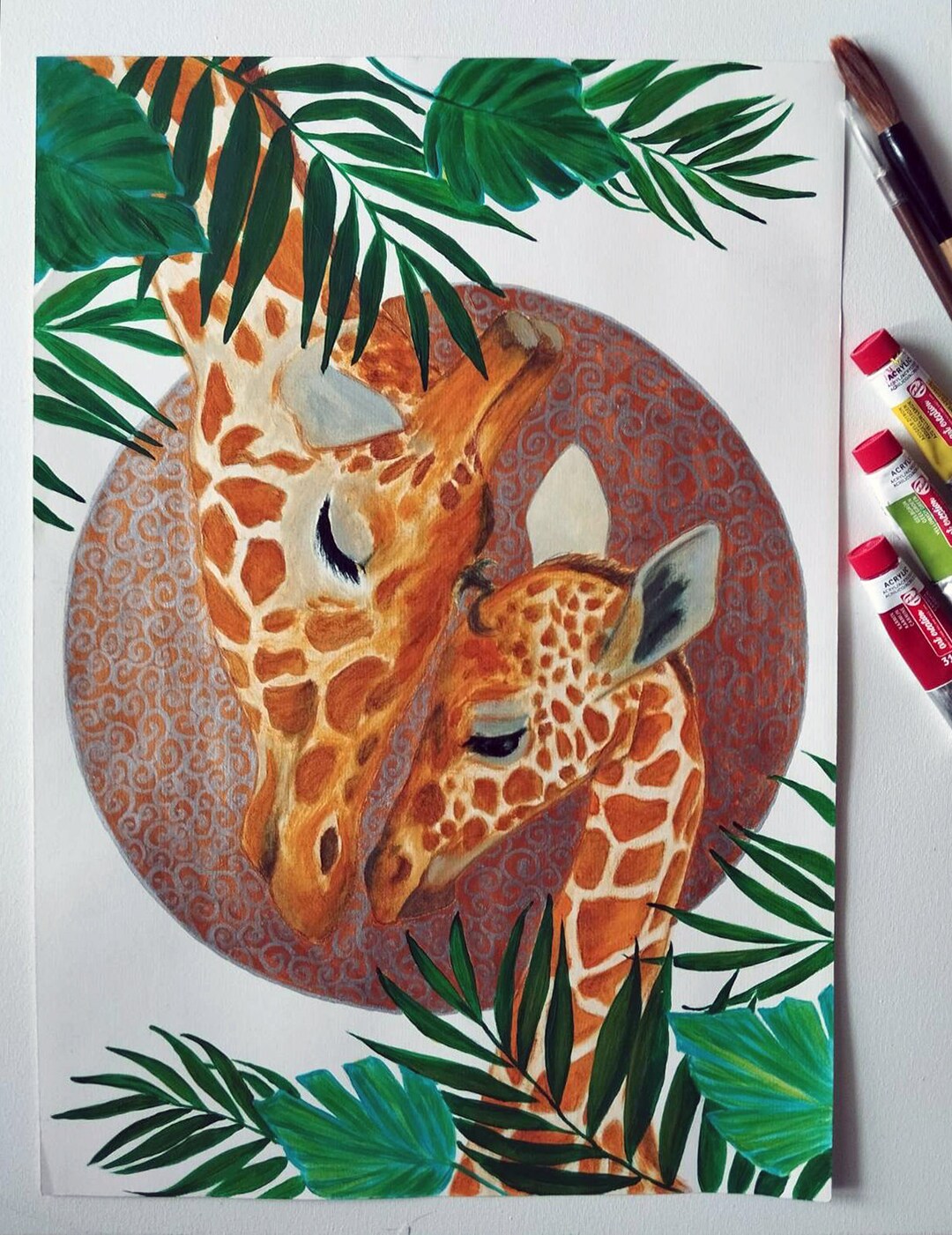 Original Giraffe Family Painting, Giraffe Drawing, Giraffe Illustration ...