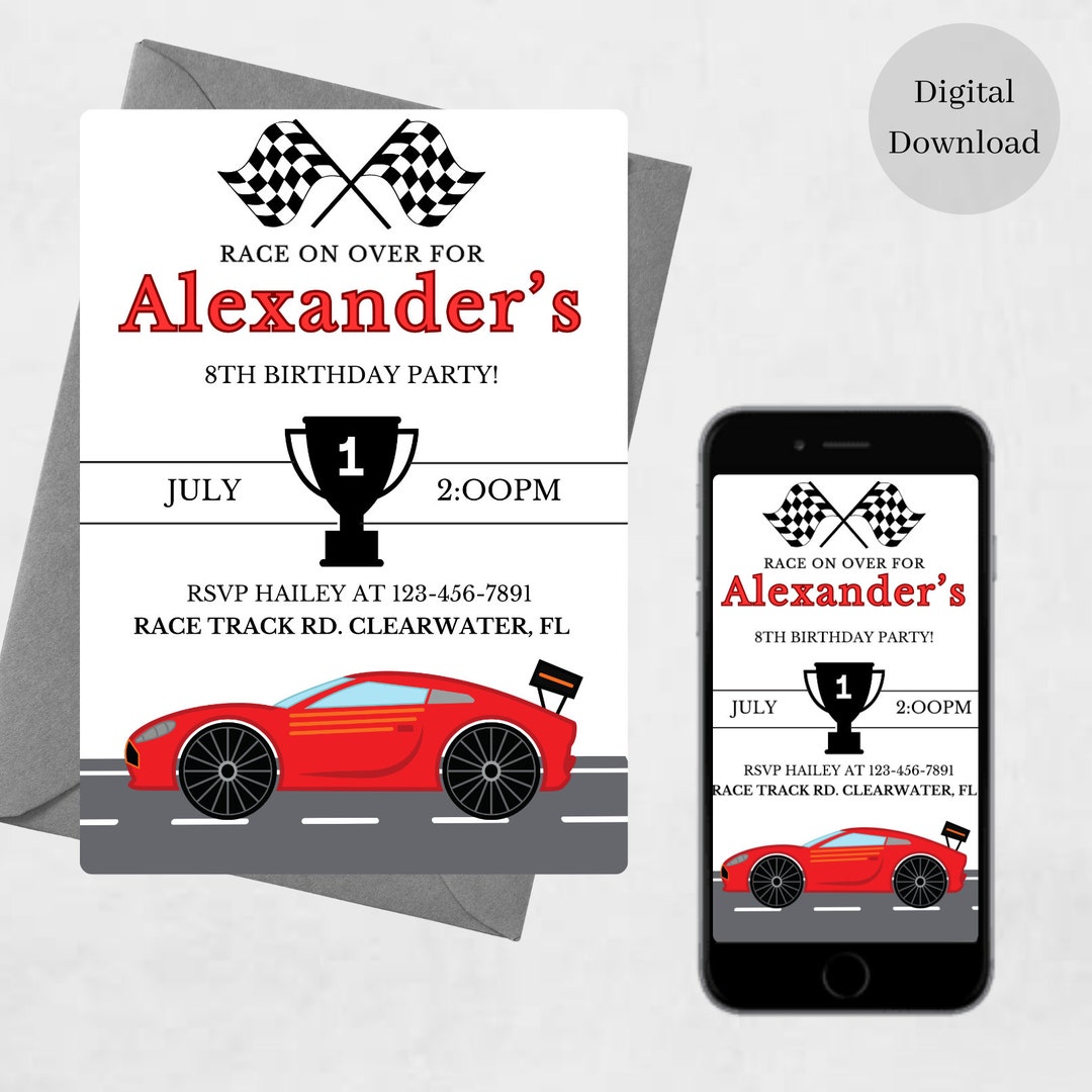 Race Car Invitation, Racing Birthday Invitation, Race Car Birthday ...