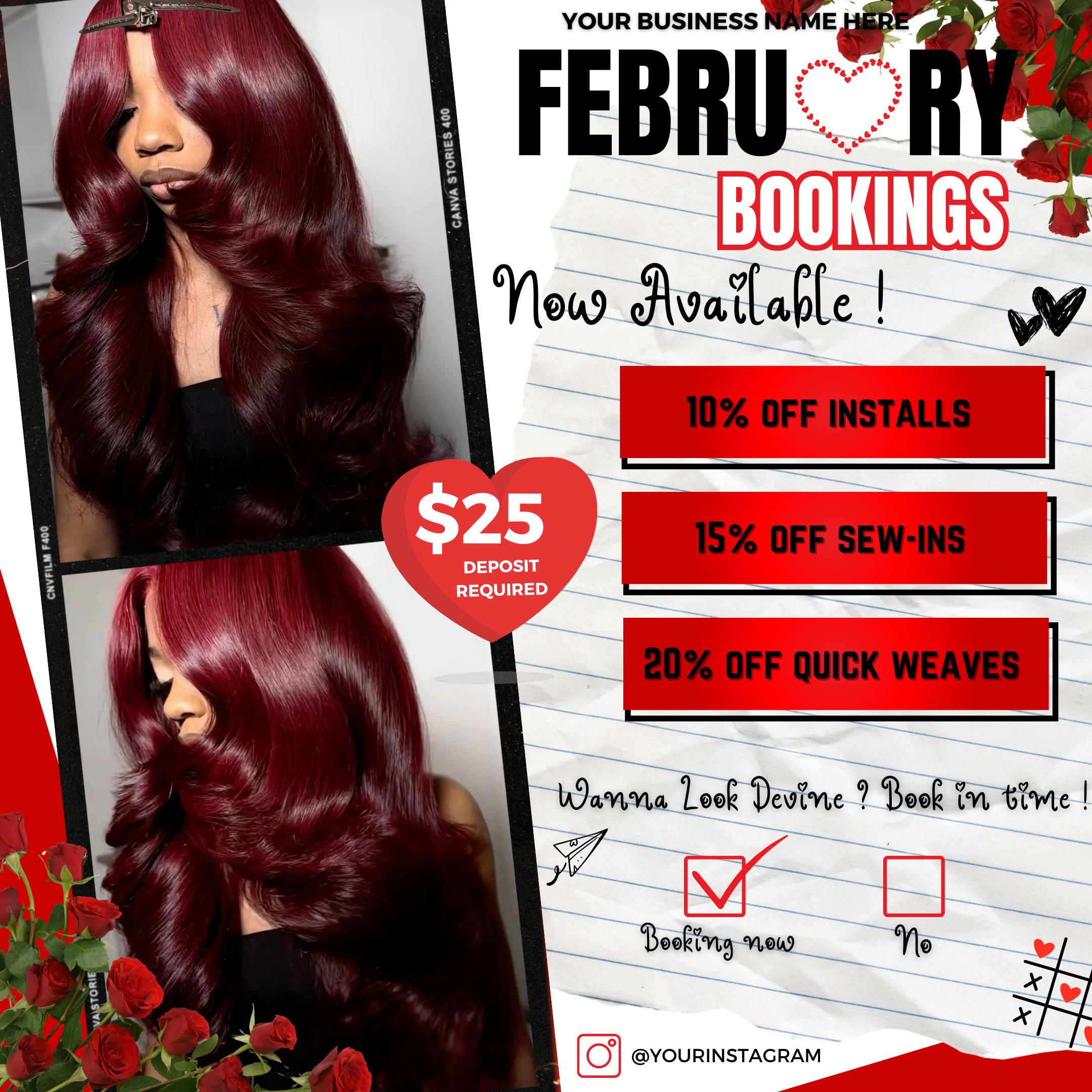 February Booking Flyer, Valentines Day Flyer, February Specials Flyer ...