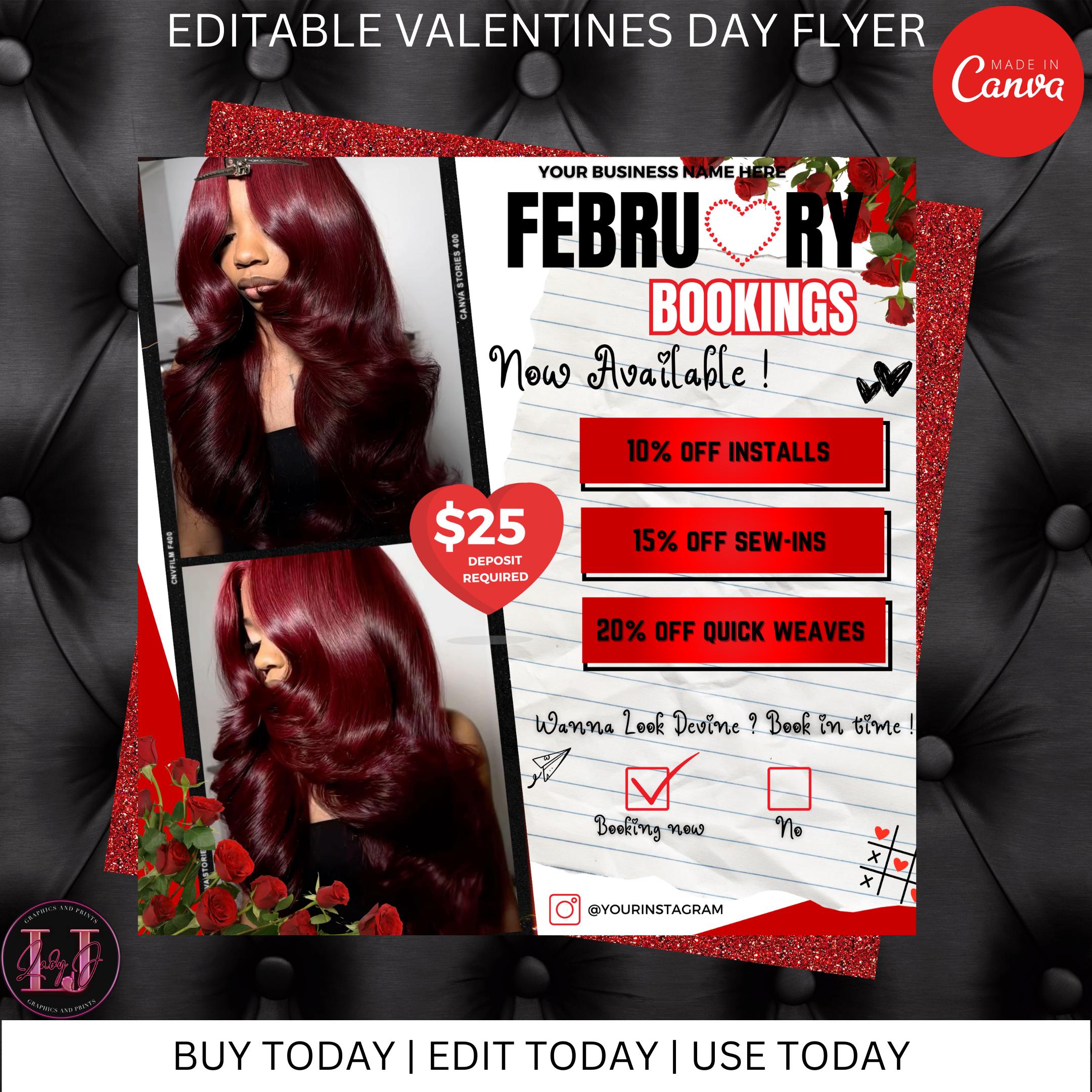 February Booking Flyer, Valentines Day Flyer, February Specials Flyer ...
