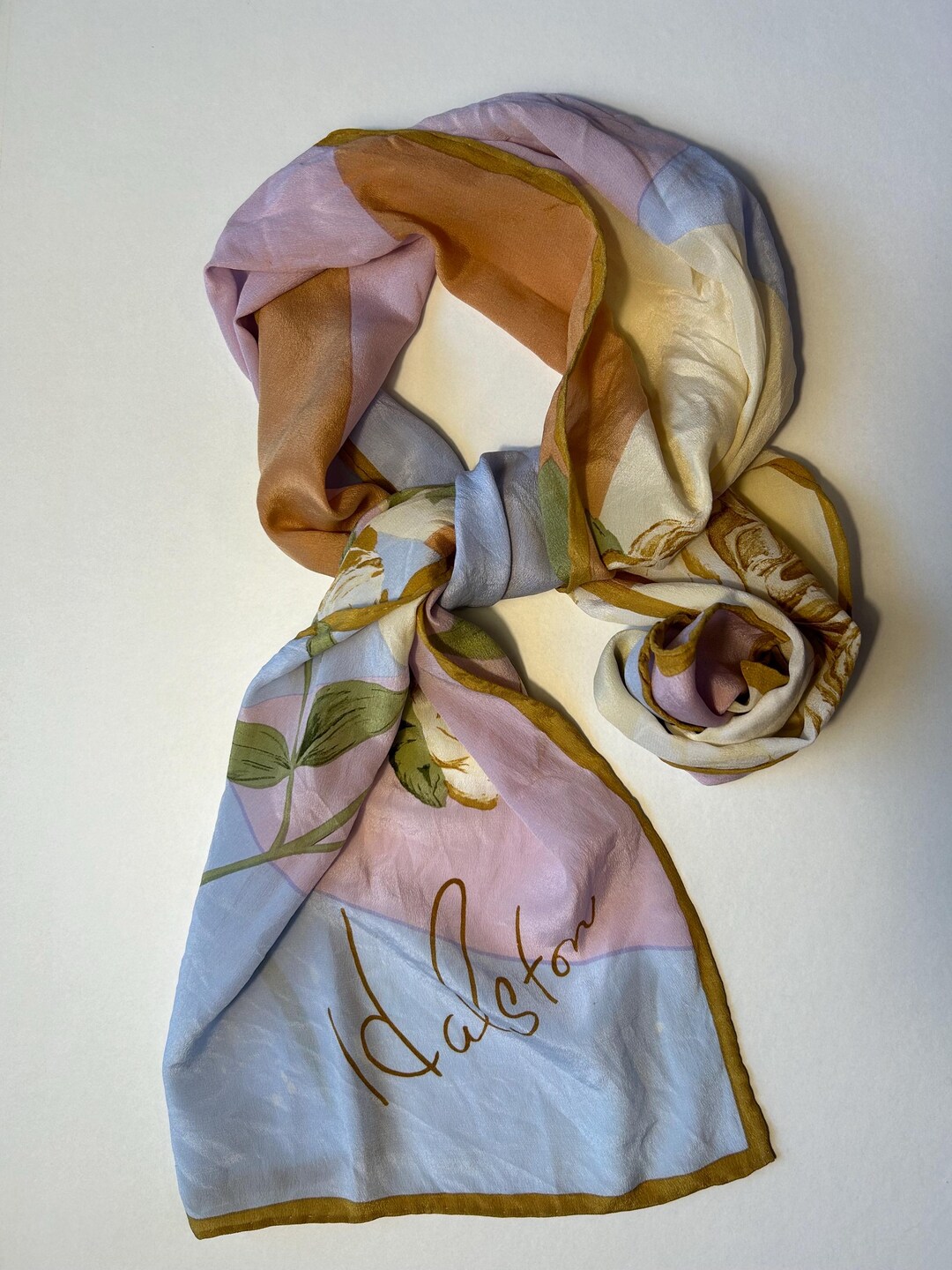 Vintage Silk Scarf Halston, Technique Roulottage. Multicolored Scarves ...