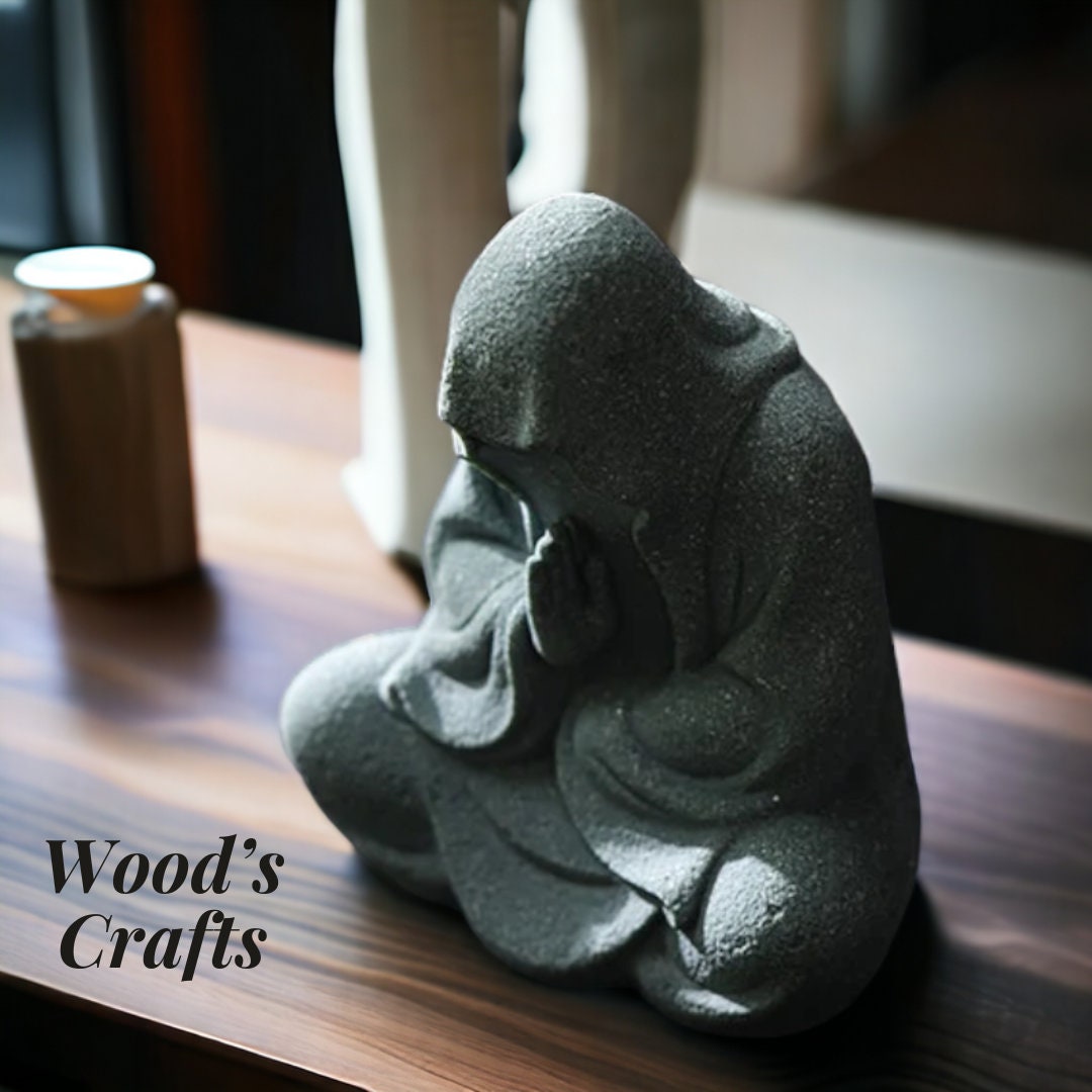 Stone Statue of Meditating Monk Asian Decor Stone Ornament Desk ...