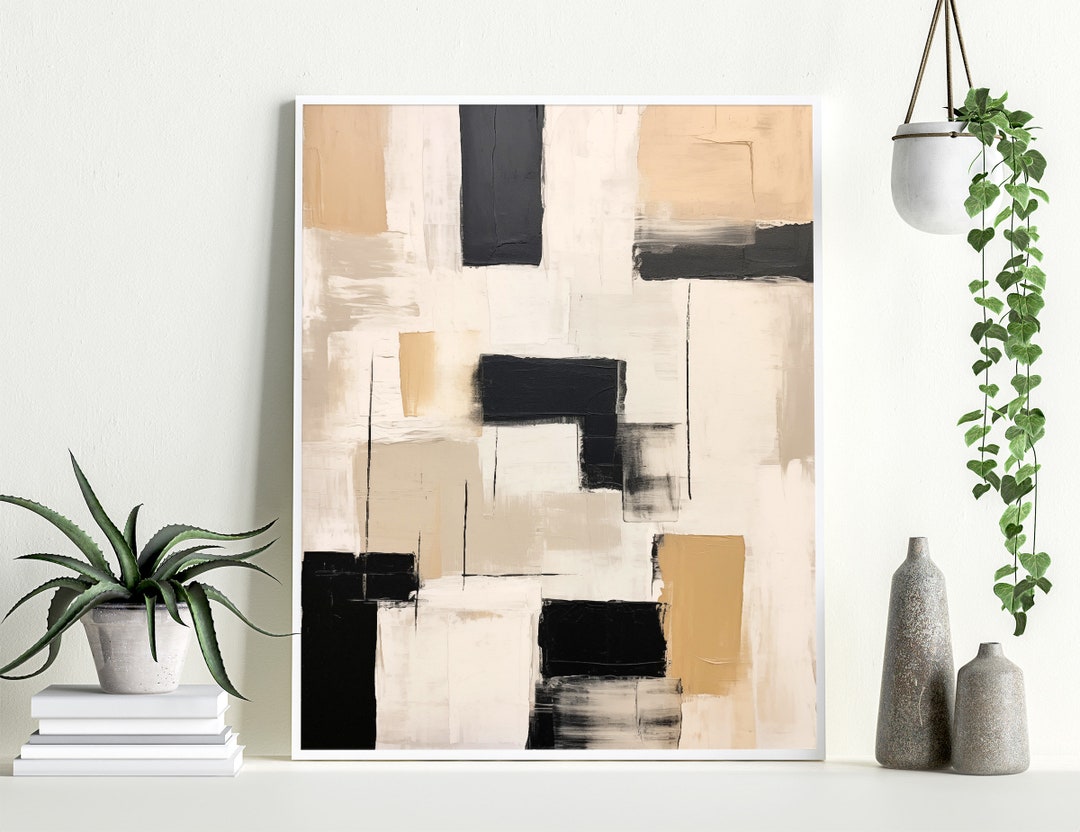 Beige Abstract Cubism, Neutral Minimalist Mid Century Modern Wall Print ...