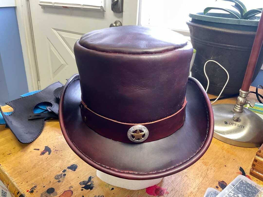 Leather Steampunk Top Hat Made by Me Hand Stitched Hat Size - Etsy
