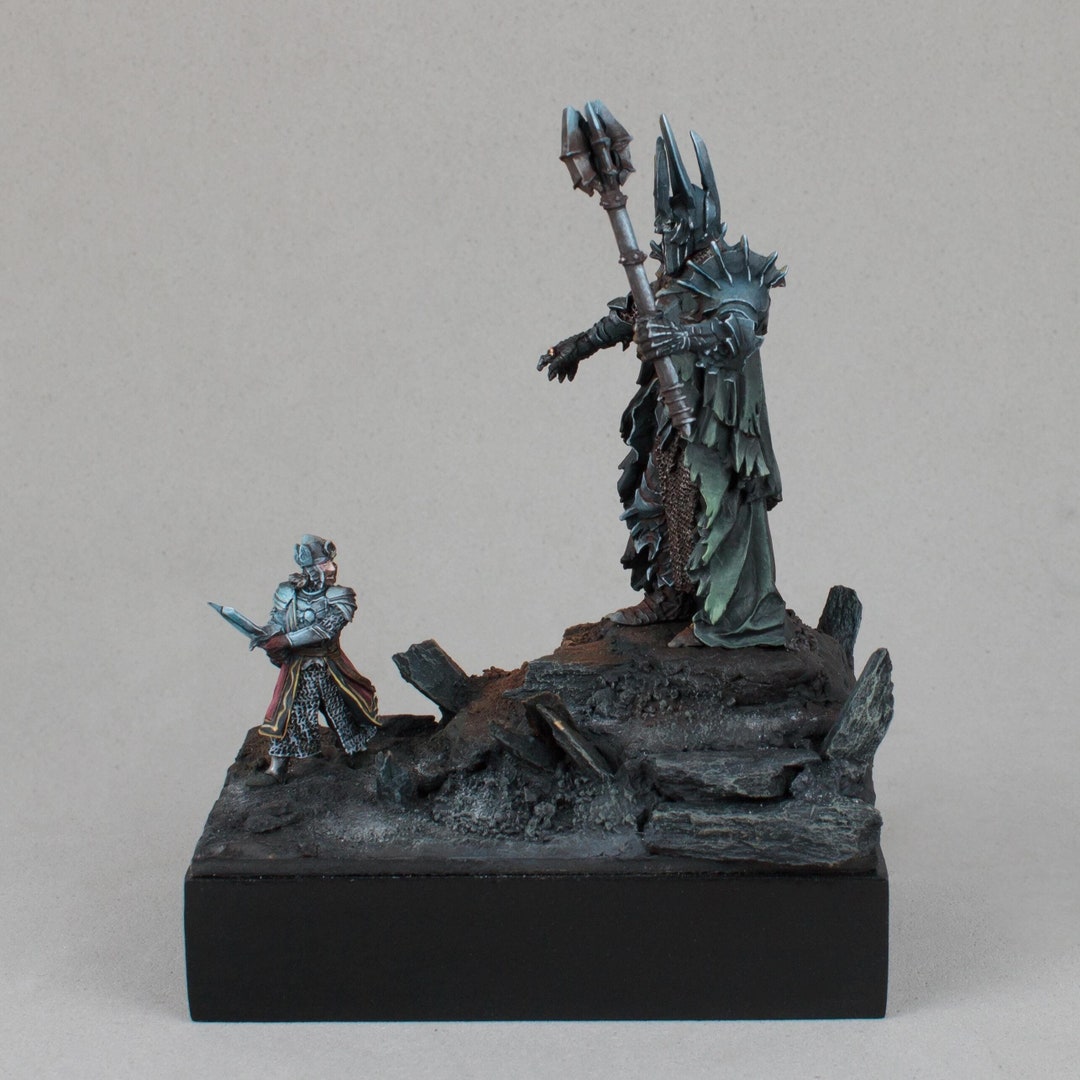 Fantasy Diorama With Isildur and Sauron Figures During the Battle at ...