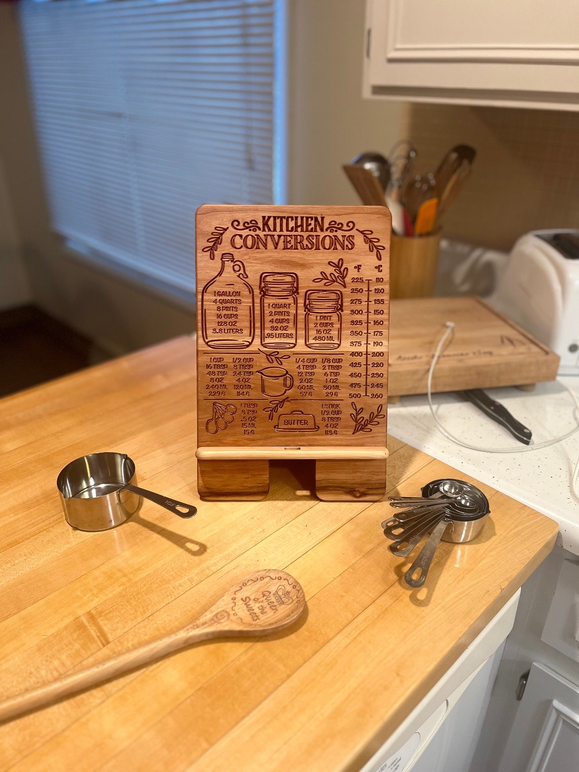 Kitchen Tablet/cookbook Holder With Kitchen Conversions (cherry) - Etsy