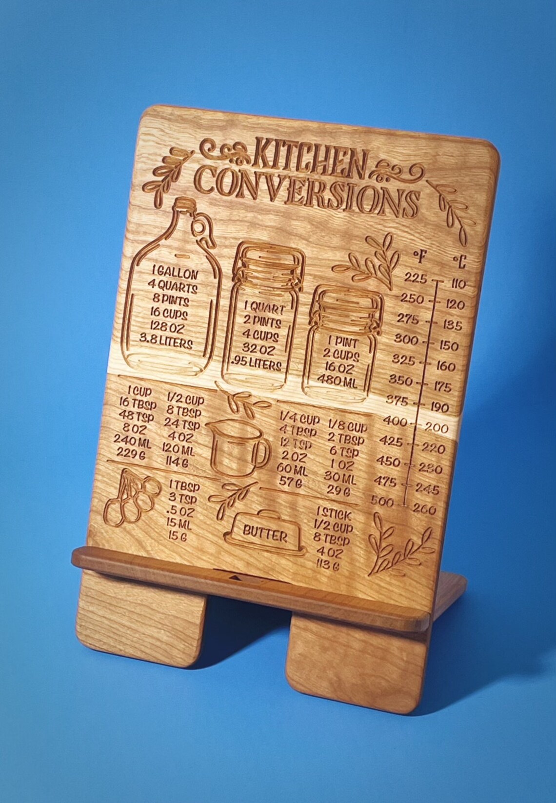 Kitchen Tablet/cookbook Holder With Kitchen Conversions (cherry) - Etsy