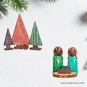 Colorful Stone Mini Holy Family Nativity Holiday Trees - Etsy