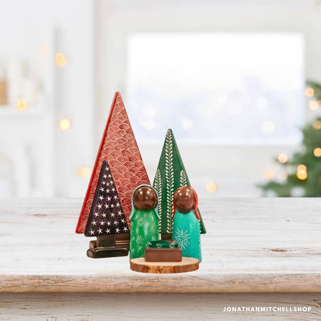 Colorful Stone Mini Holy Family Nativity Holiday Trees - Etsy