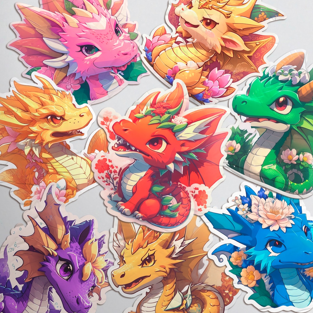 Set of 8 Cute Dragon Stickers - Etsy