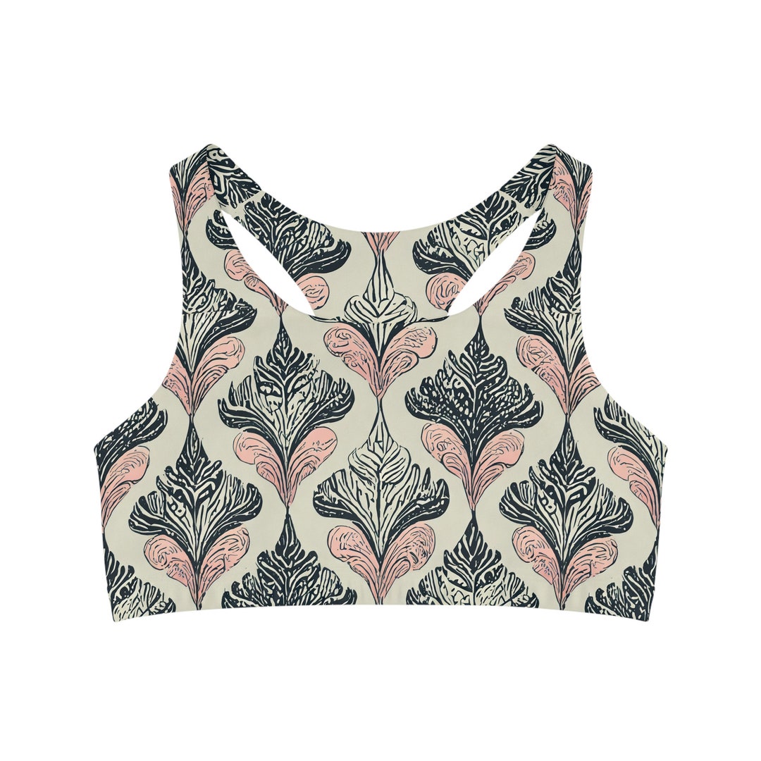 Seamless Sports Bra Linocut Ink Mushroom Prink - Etsy