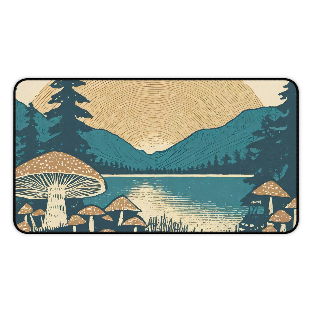 Linocut Nostalgia Mushroom Lake Desk Mat - Etsy