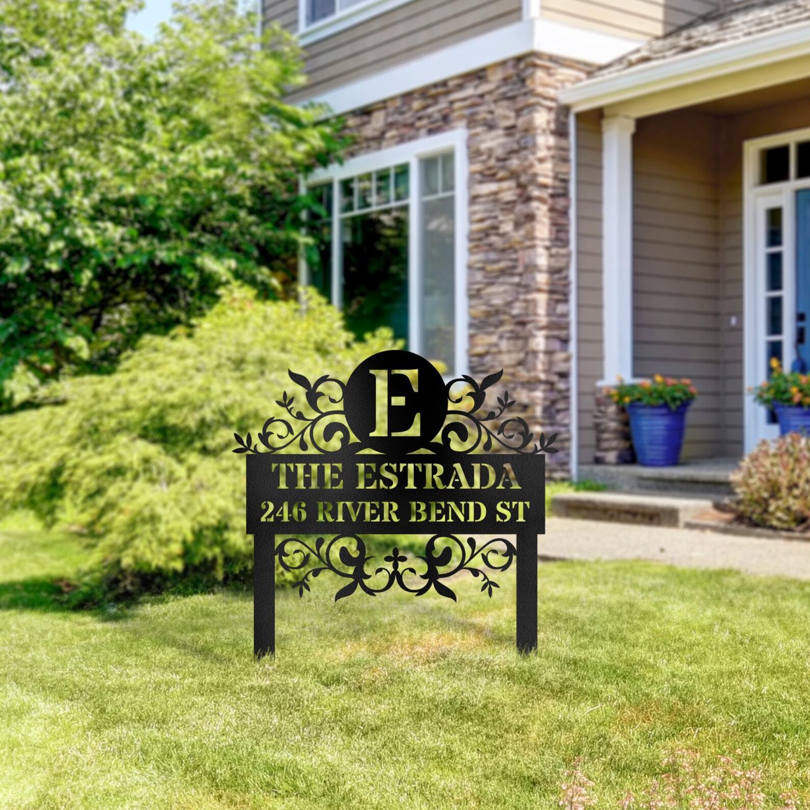 Custom Metal Garden Address Sign, Powder Coated Steel, Housewarming ...