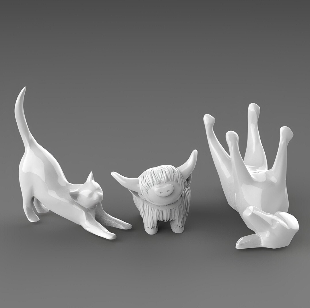 3D Printed Animal Ring Holder Set Cute Cow, Dog, and Cat Jewelry ...
