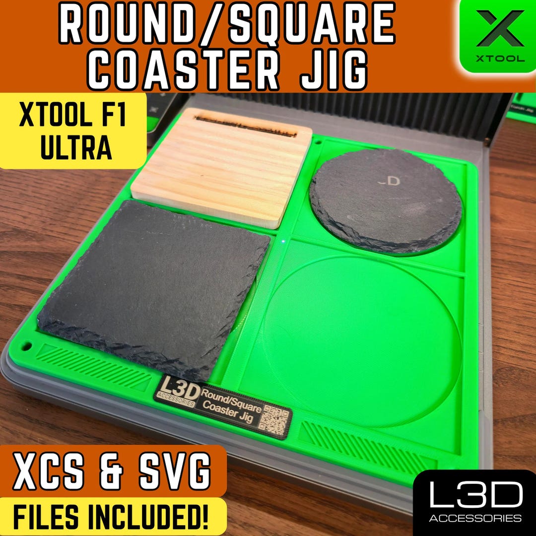 Xtool F1 / F2 Ultra Coaster Jig – Holds 4-inch Slate & Wooden Round or ...
