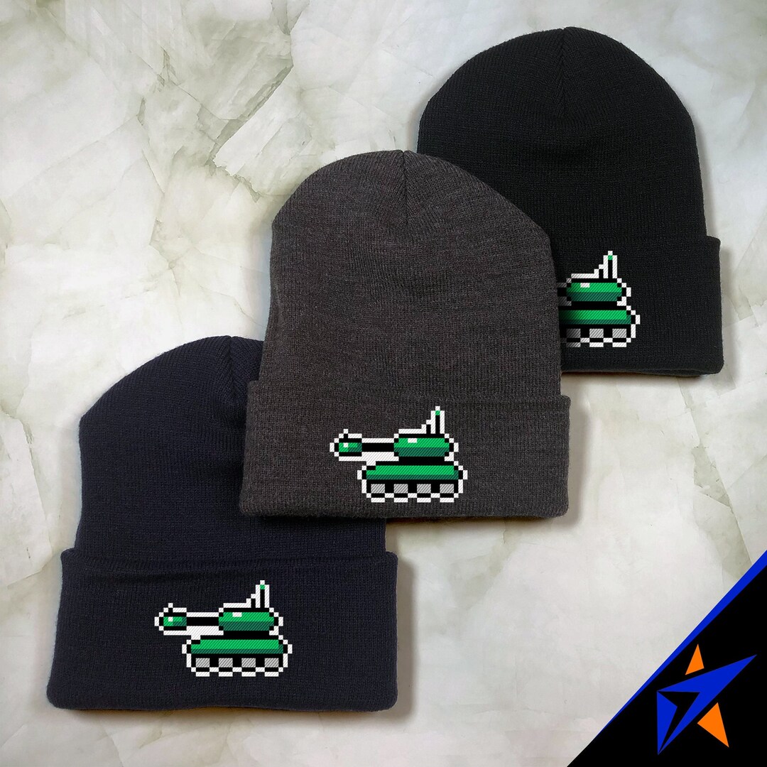 Pixel Art Tank Embroidered Beanie Military Hat, Soft Gamer Streetwear ...