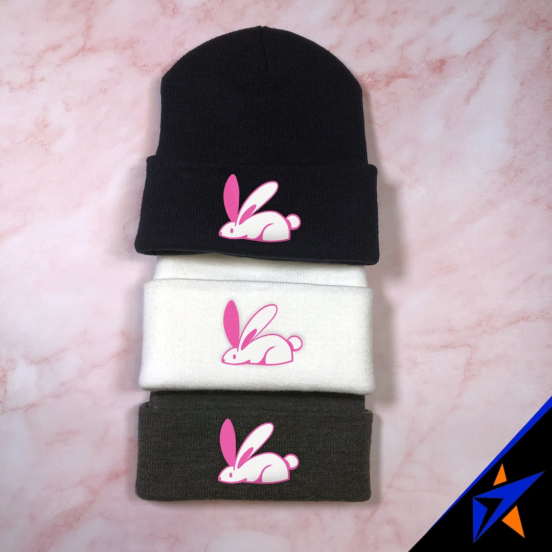 Embroidered Pink Bunny Beanie Cute Rabbit Beanie, Custom Knitted Kawaii ...