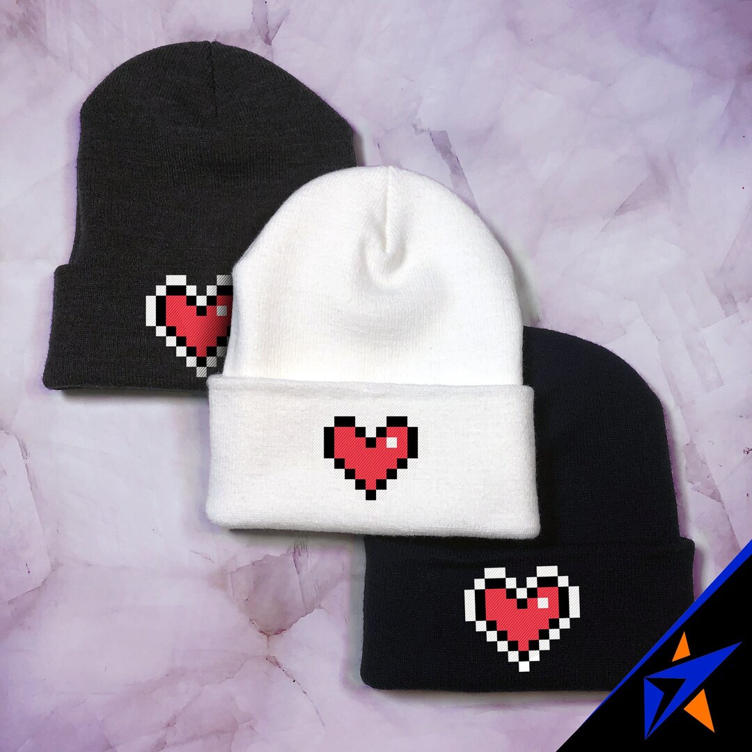 Pixel Heart Embroidered Beanie Valentine Gift for Him, Gamer ...