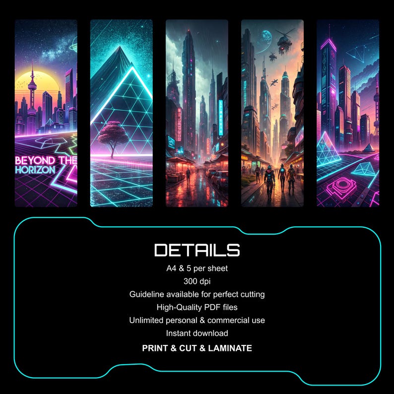 Cyberpunk Bookmark Set Sci-fi & Futuristic Digital Bookmarks Retro ...