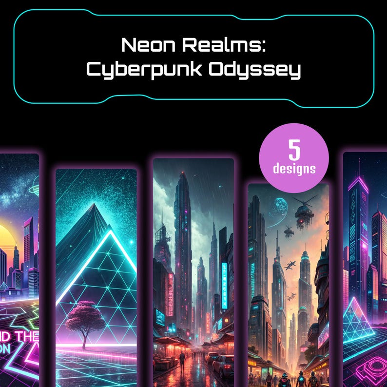 Cyberpunk Bookmark Set Sci-fi & Futuristic Digital Bookmarks Retro ...