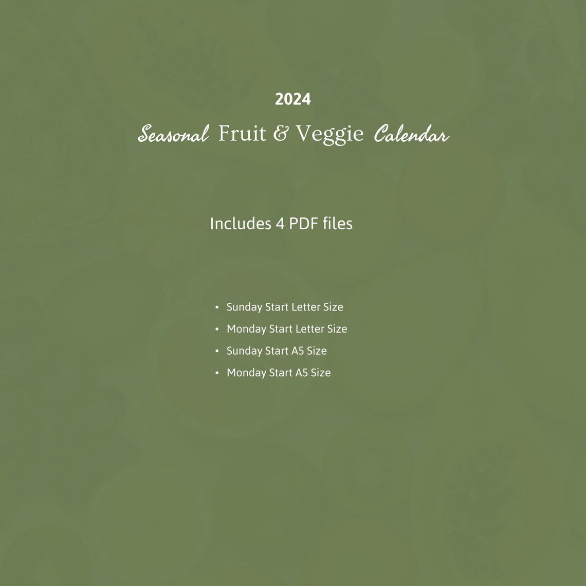 2024 Seasonal Fruit & Veggie Calendar Letter and A5 Size Portrait ...