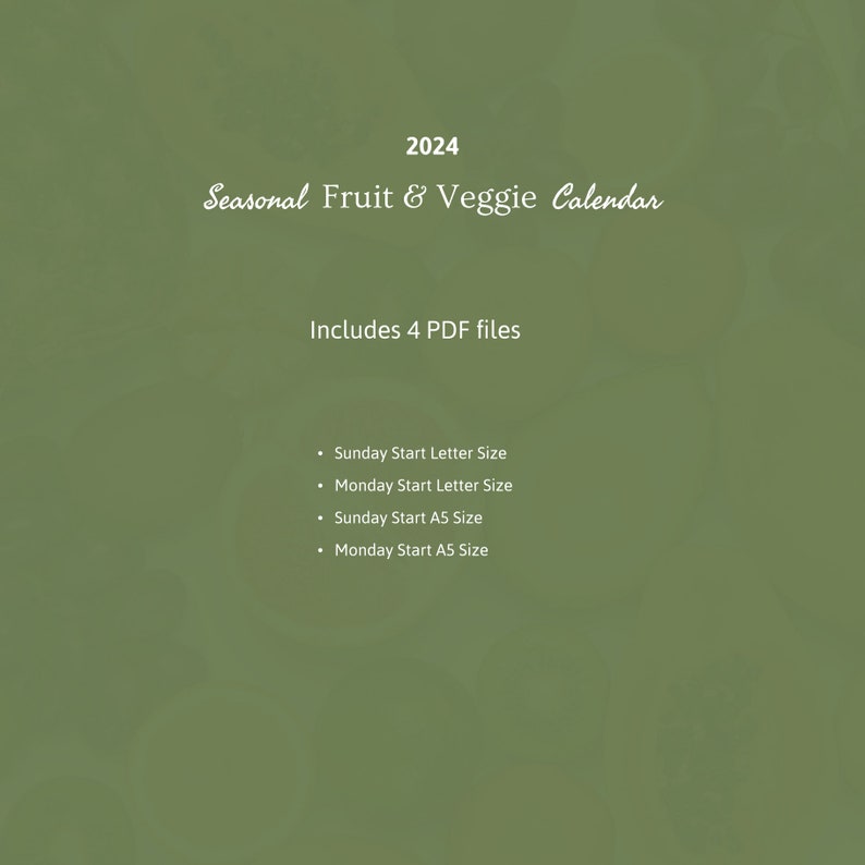 2024 Seasonal Fruit & Veggie Calendar Letter and A5 Size Portrait ...