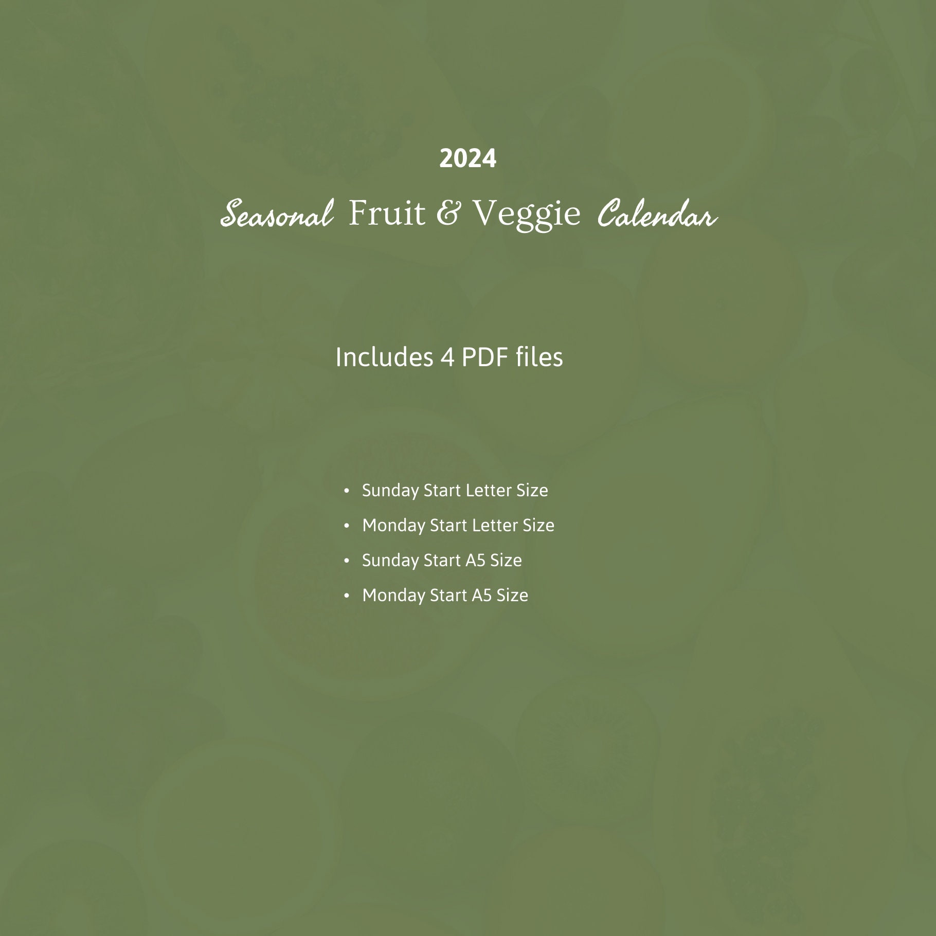 2024 Seasonal Fruit & Veggie Calendar Letter and A5 Size Portrait ...