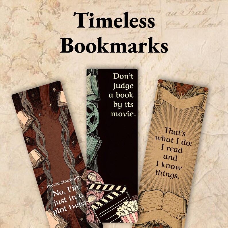 Funny Pun Bookmarks Vintage Printable Set for Book Lovers Literary ...