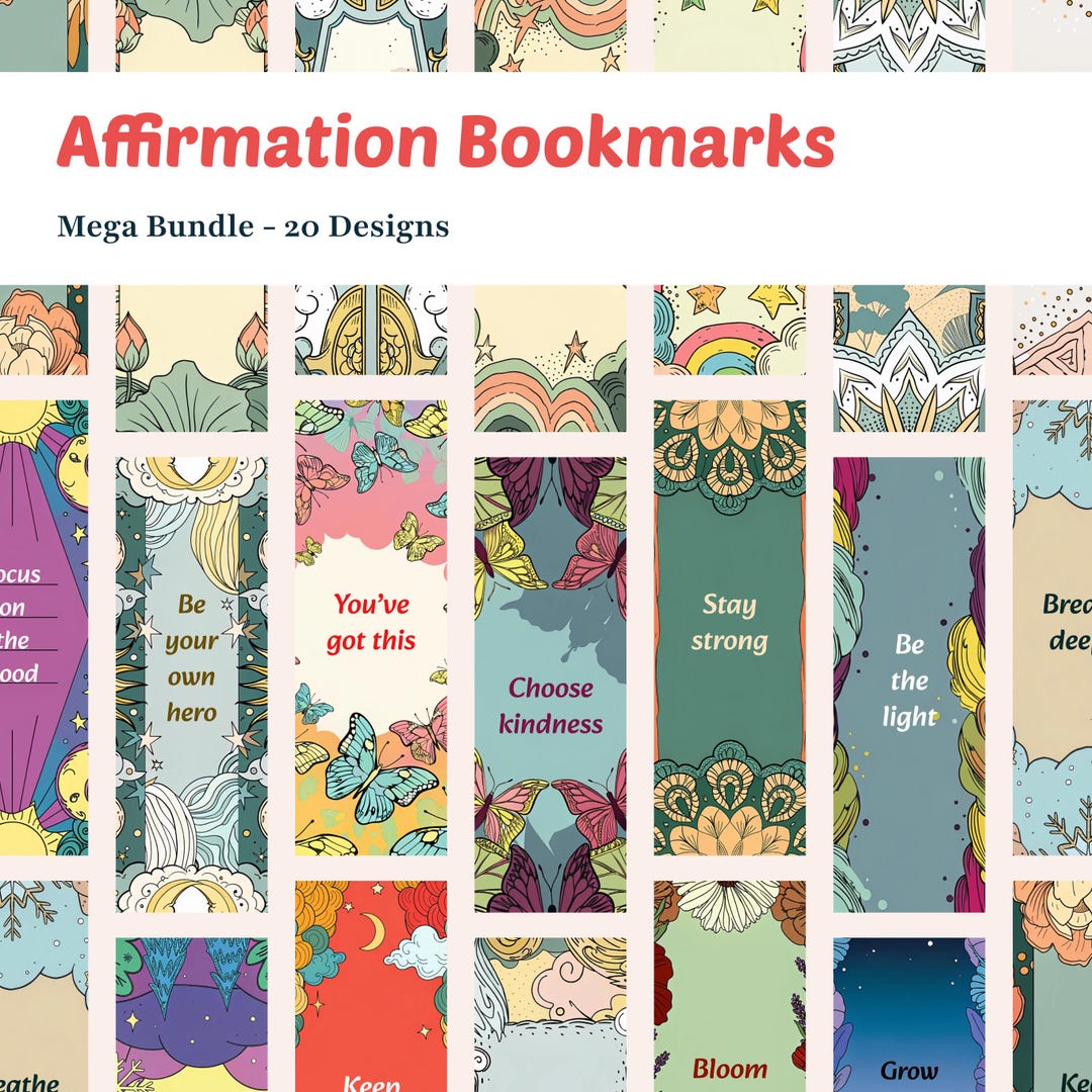 Mega Affirmation Bookmark Bundle | 20 Printable Bookmarks | Self-care ...