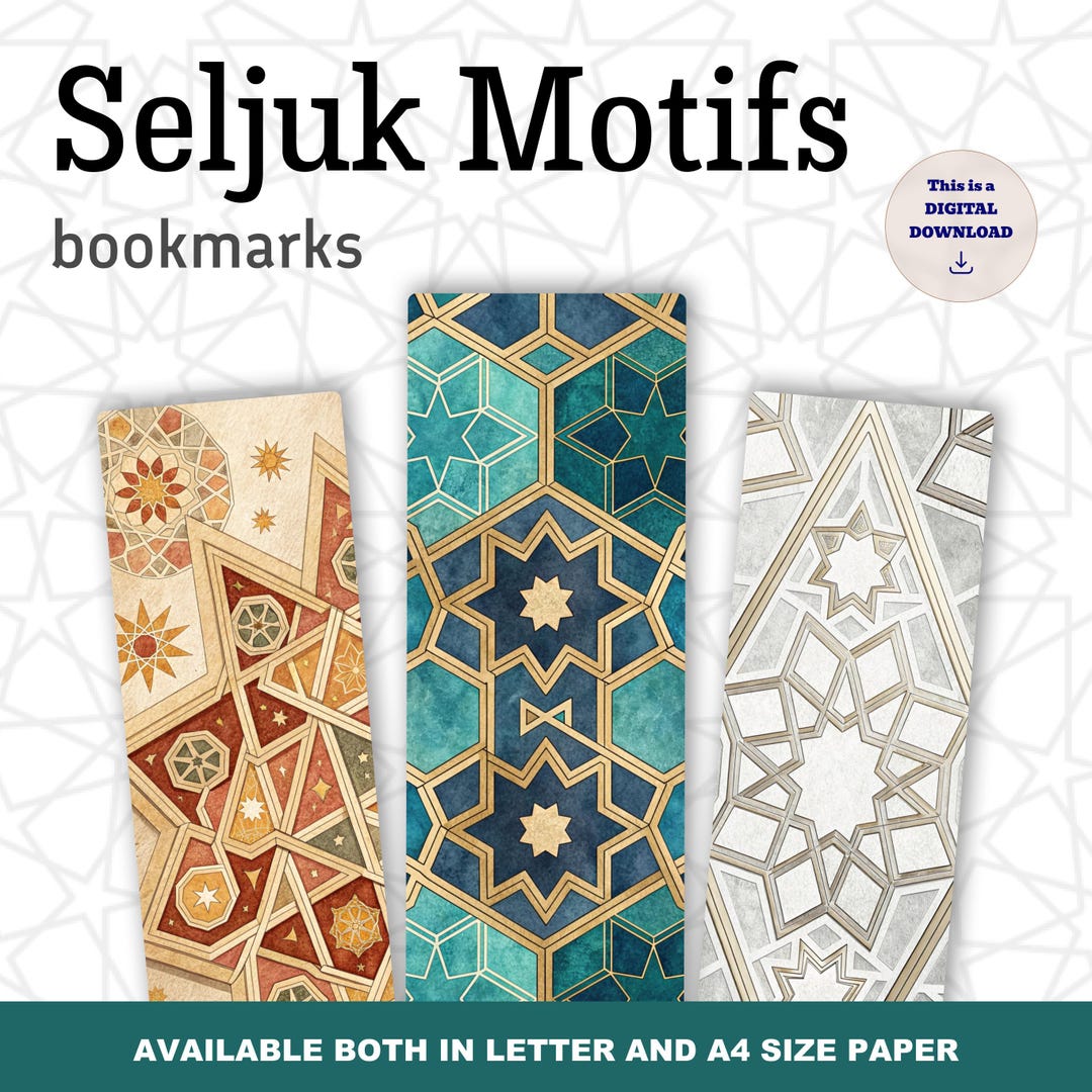 Seljuk Motif Bookmark Digital Download, Islamic Art Printable Bookmark ...