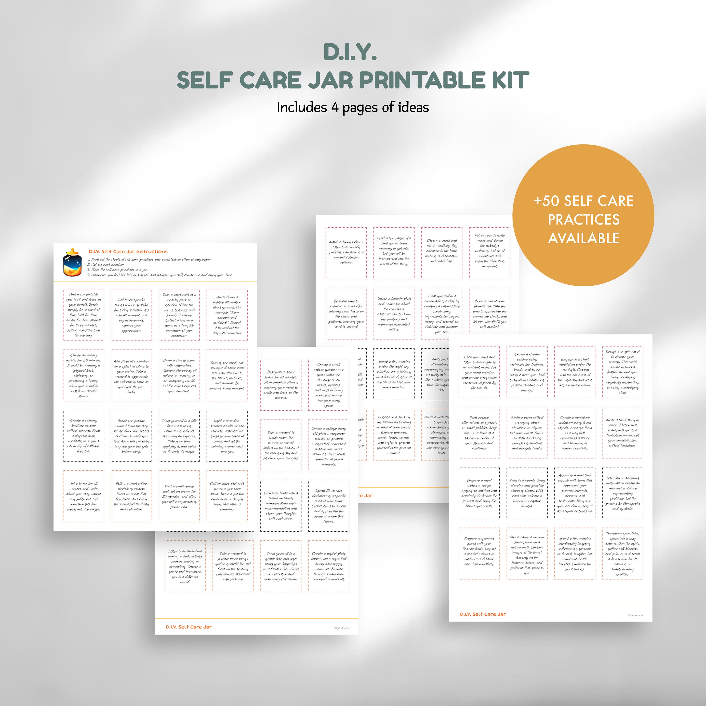 D.I.Y. Self Care Jar Printable Kit | A4 Size Paper | +50 Self Care ...