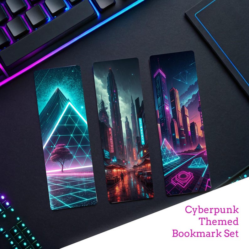 Cyberpunk Printable Bookmarks | Futuristic Sci-fi Bookmark Set | Neon ...