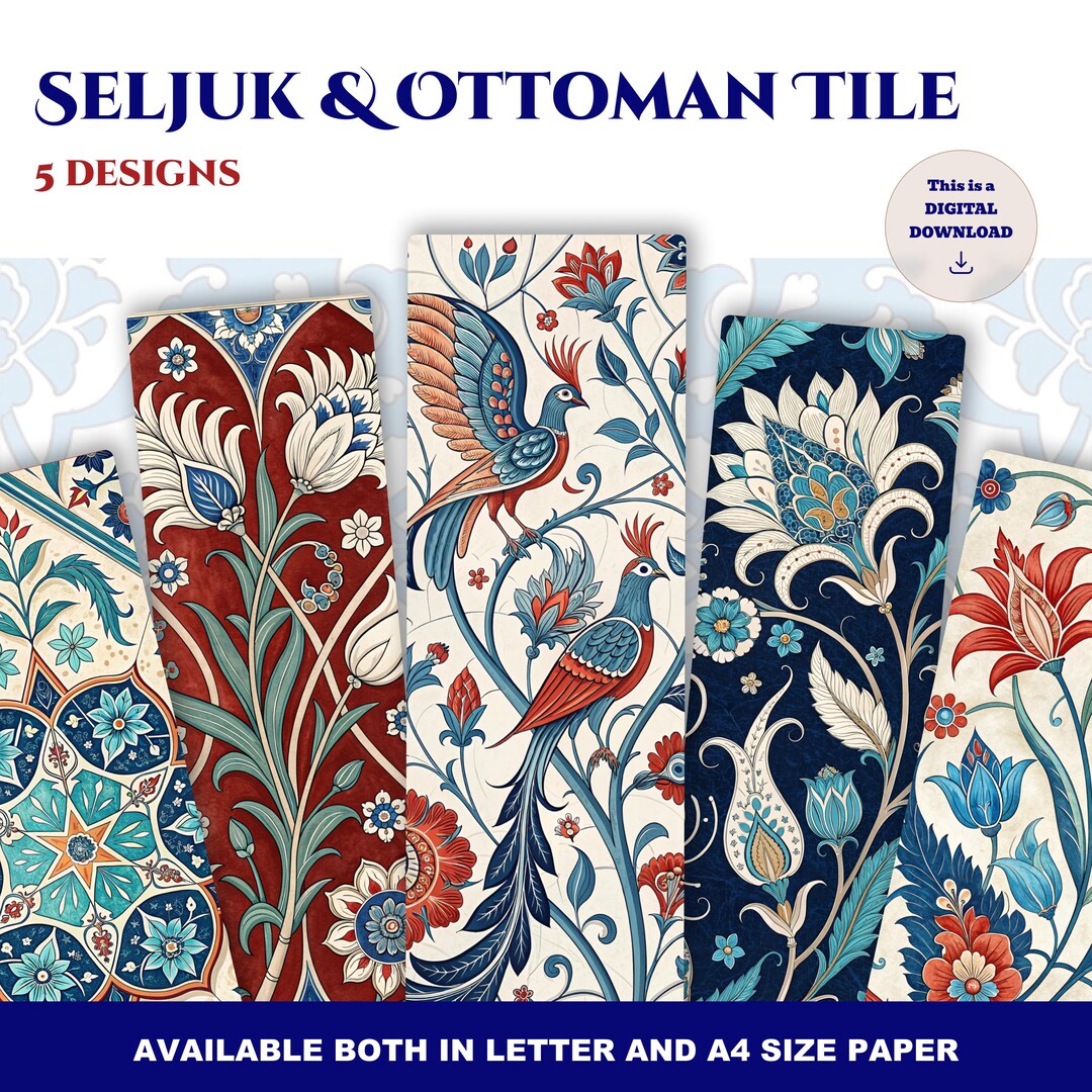 Turkish Iznik Tile Bookmark Set: Islamic Floral Art - Etsy