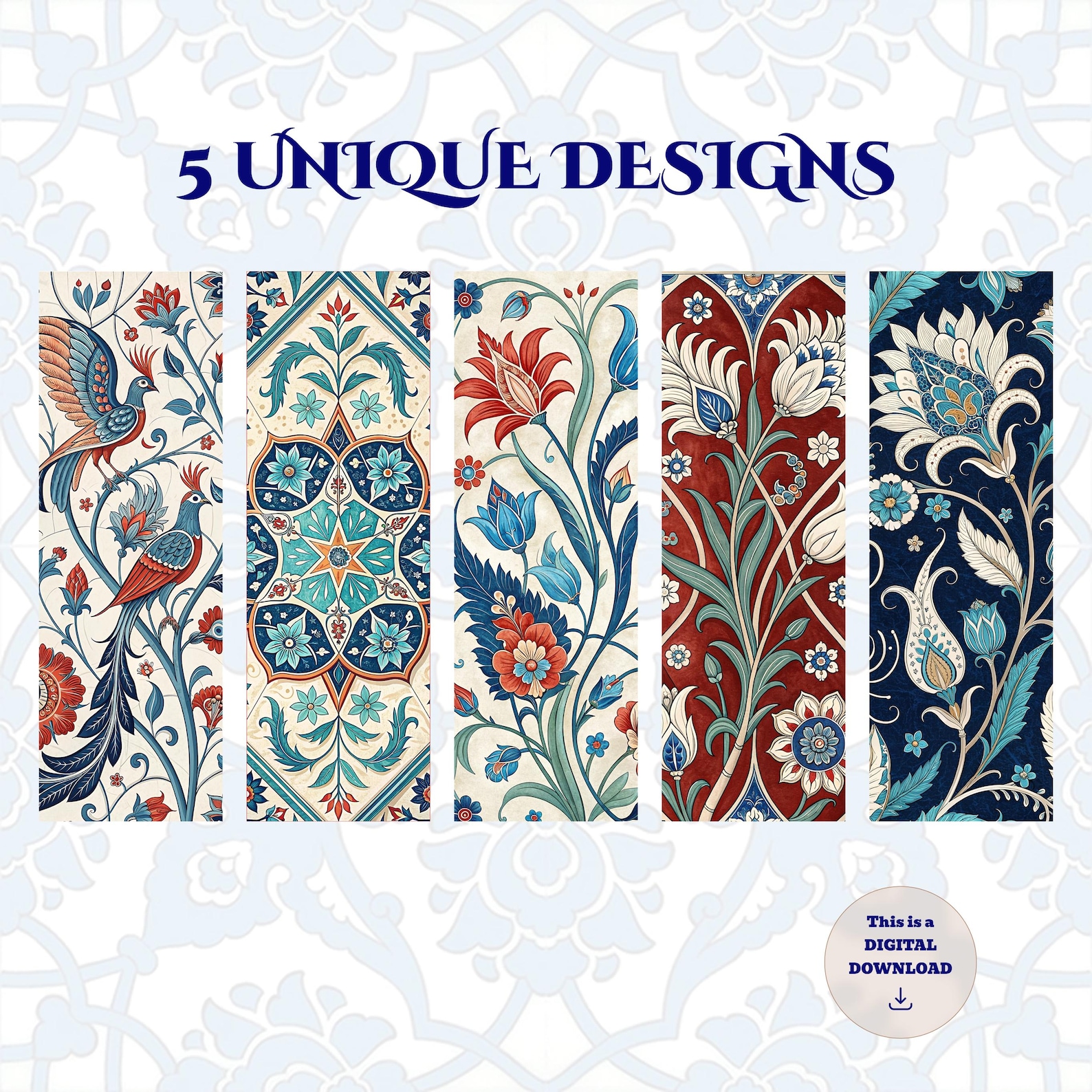Turkish Iznik Tile Bookmark Set: Islamic Floral Art - Etsy