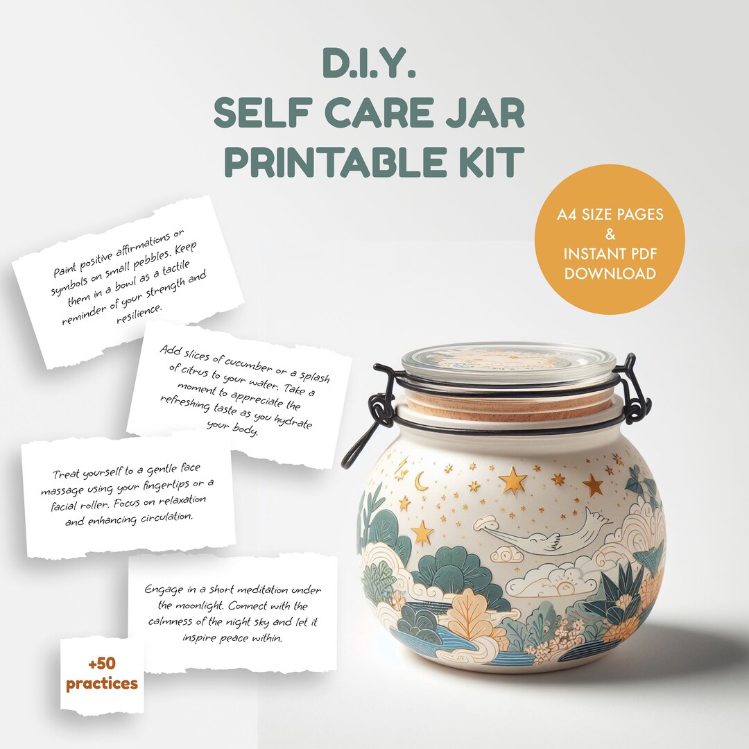 D.I.Y. Self Care Jar Printable Kit | A4 Size Paper | +50 Self Care ...