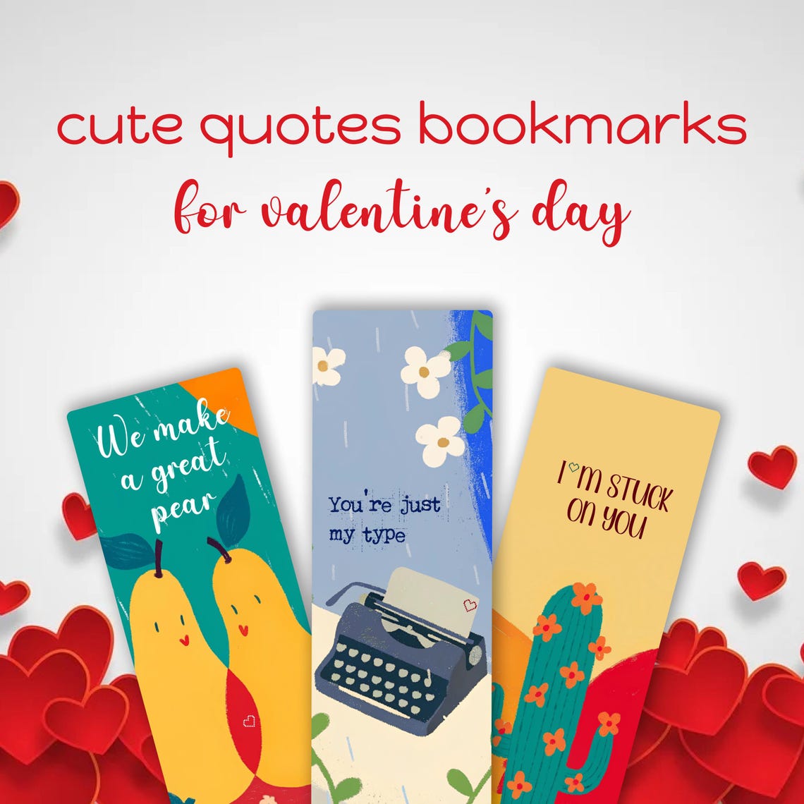 Valentines Day Pun Bookmarks Funny & Cute Love Quotes Printable Digital ...
