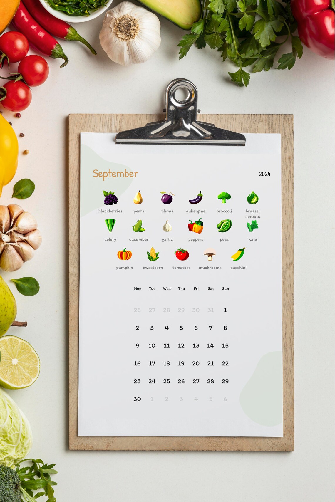 2024 Seasonal Fruit & Veggie Calendar Letter and A5 Size Portrait ...