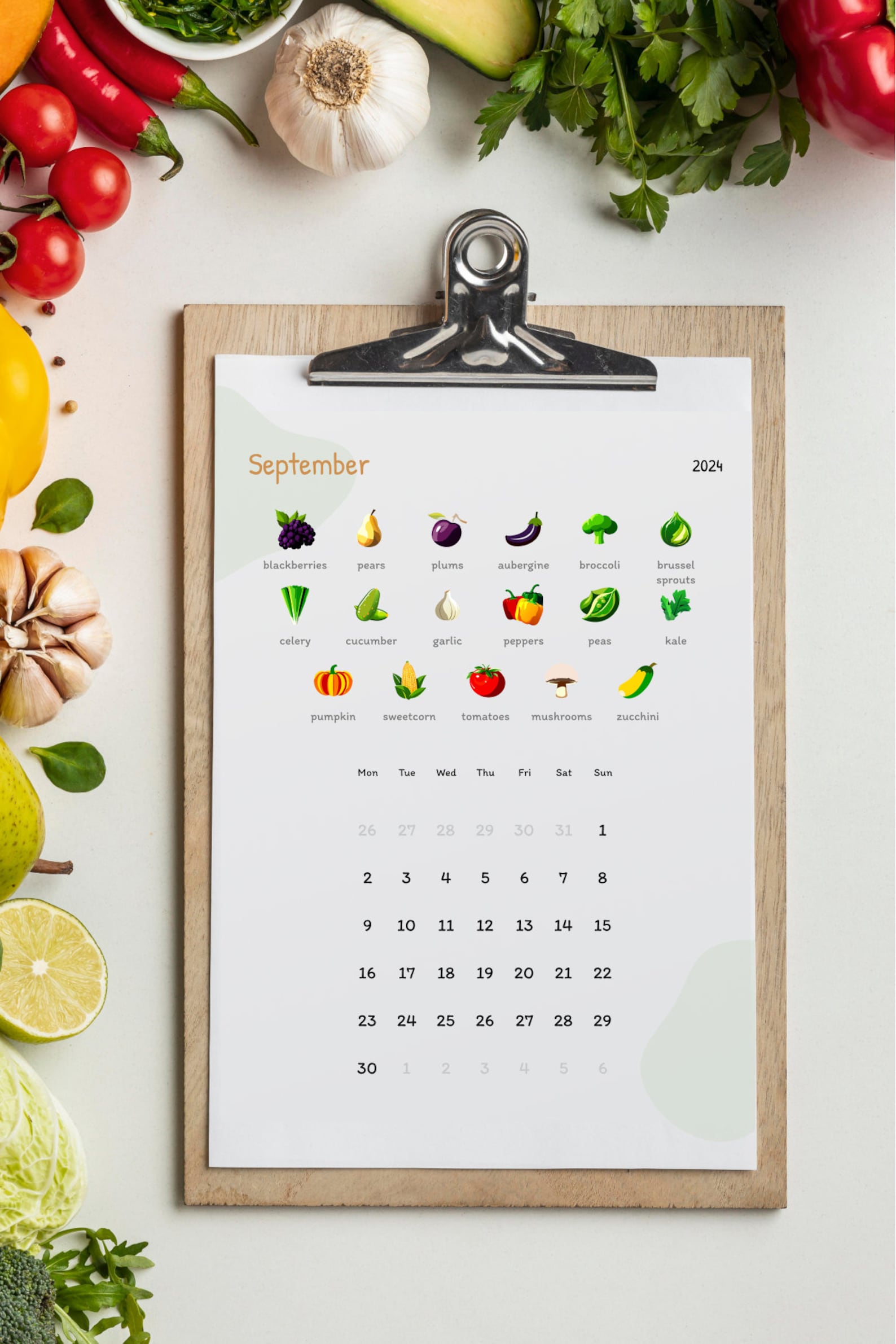2024 Seasonal Fruit & Veggie Calendar Letter and A5 Size Portrait ...