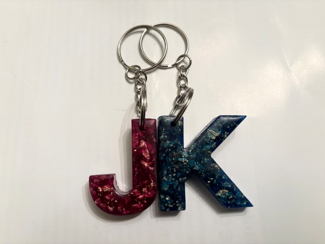 Golden Speckled Resin Letter Keychains - Etsy