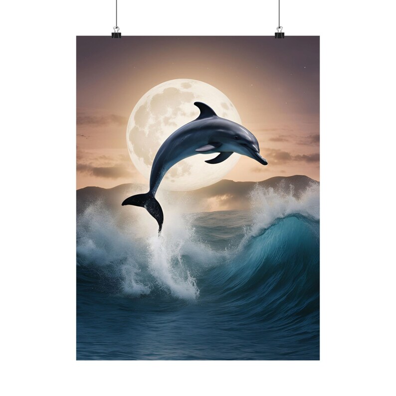 Dolphin Poster, Night, Moon, Waves, Wall Decor, Sea Life, Gift - Etsy