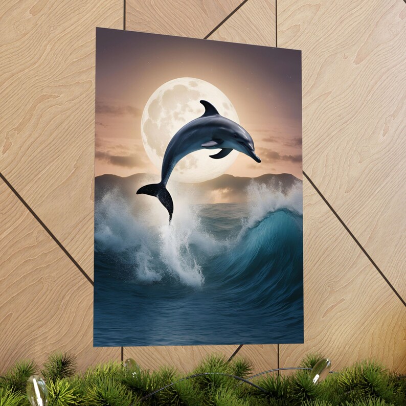 Dolphin Poster, Night, Moon, Waves, Wall Decor, Sea Life, Gift - Etsy